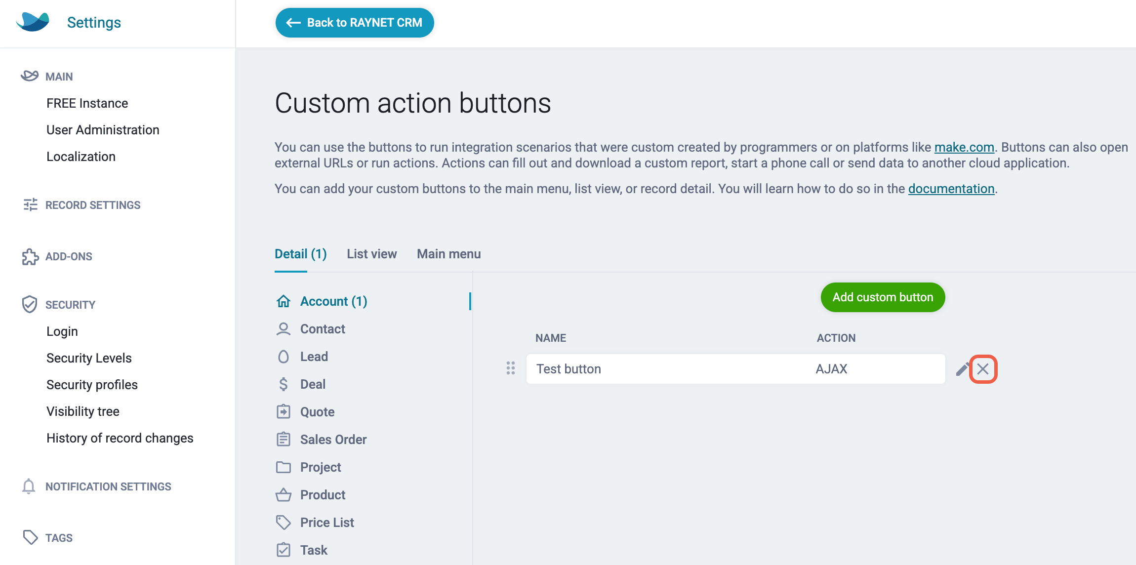 Maximum Number Of Custom Action Buttons Exceeded Raynet Crm Basics And Tutorials 