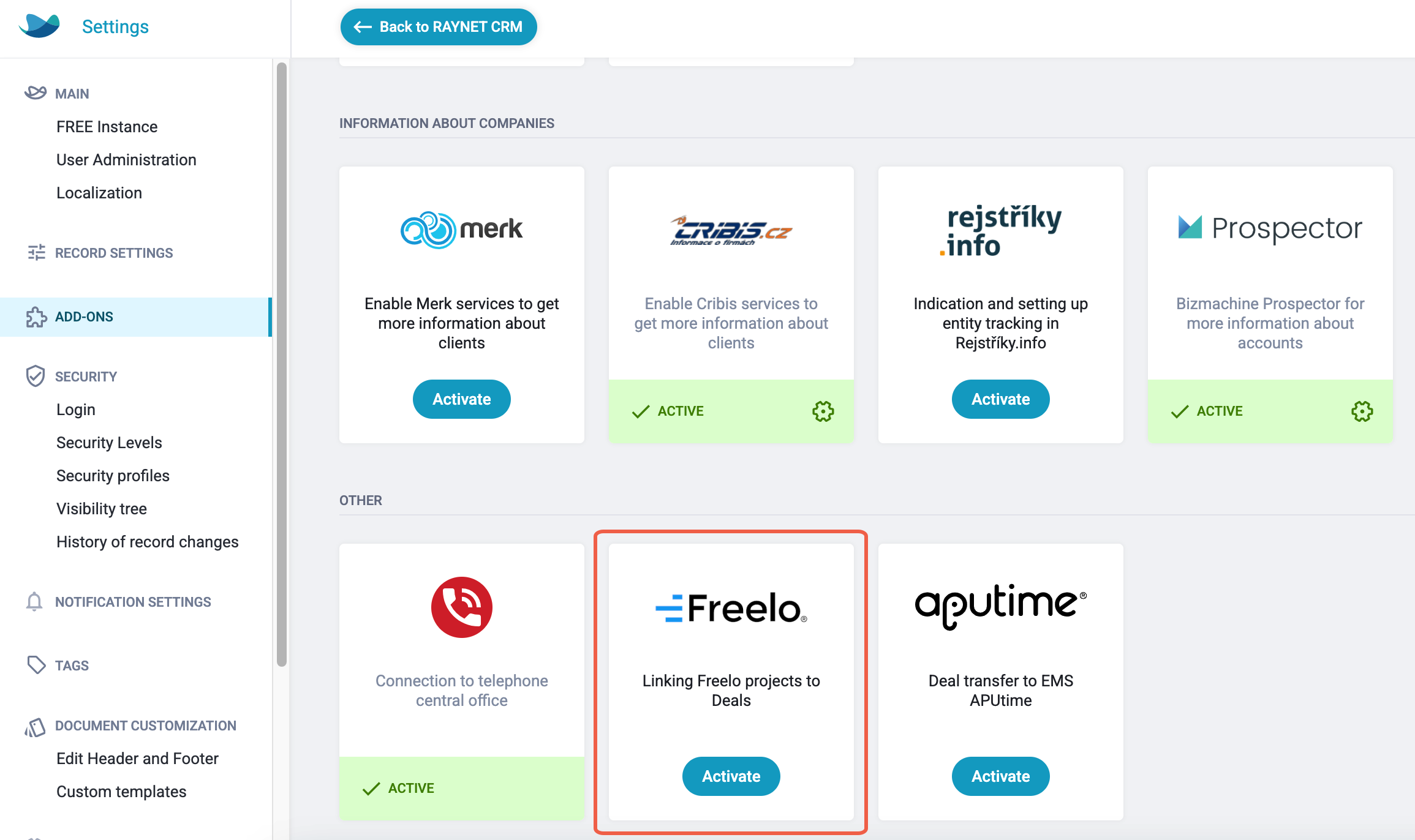 Integration with Freelo application – Raynet CRM Basics and Tutorials