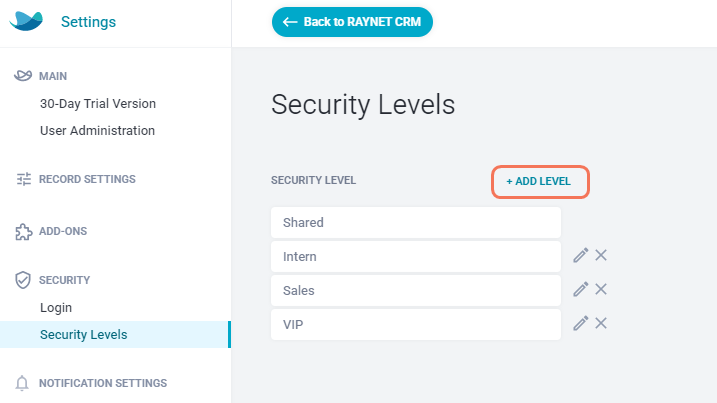 Security Levels – Raynet CRM Basics and Tutorials