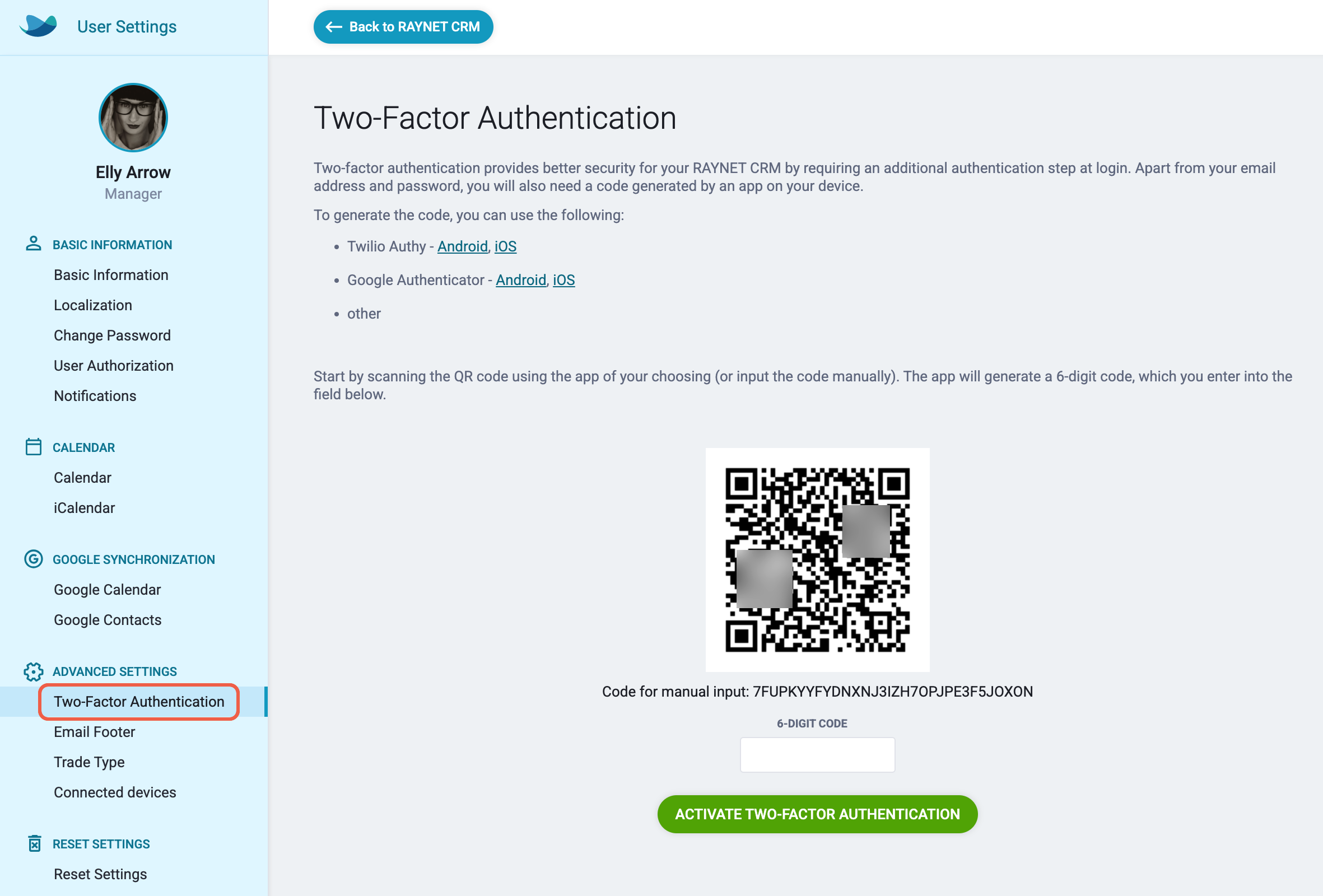 Two-Factor Authentication – Raynet CRM Basics and Tutorials