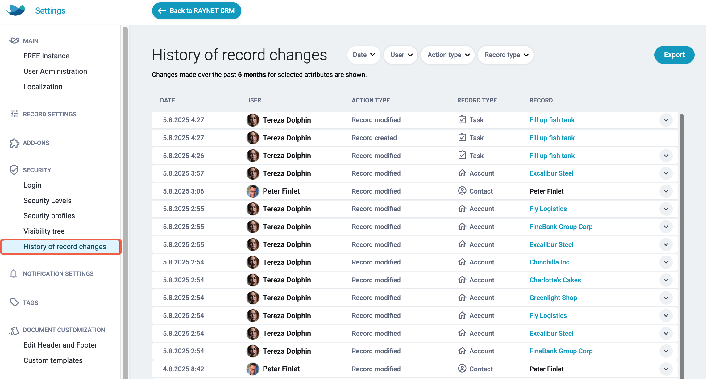 History of record changes – Raynet CRM Basics and Tutorials