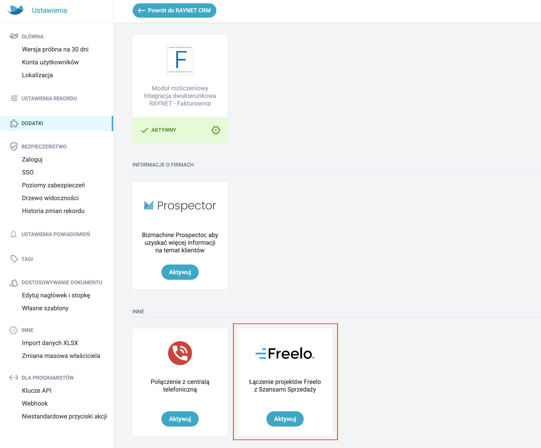Integracja z aplikacją Freelo – Raynet CRM Baza wiedzy