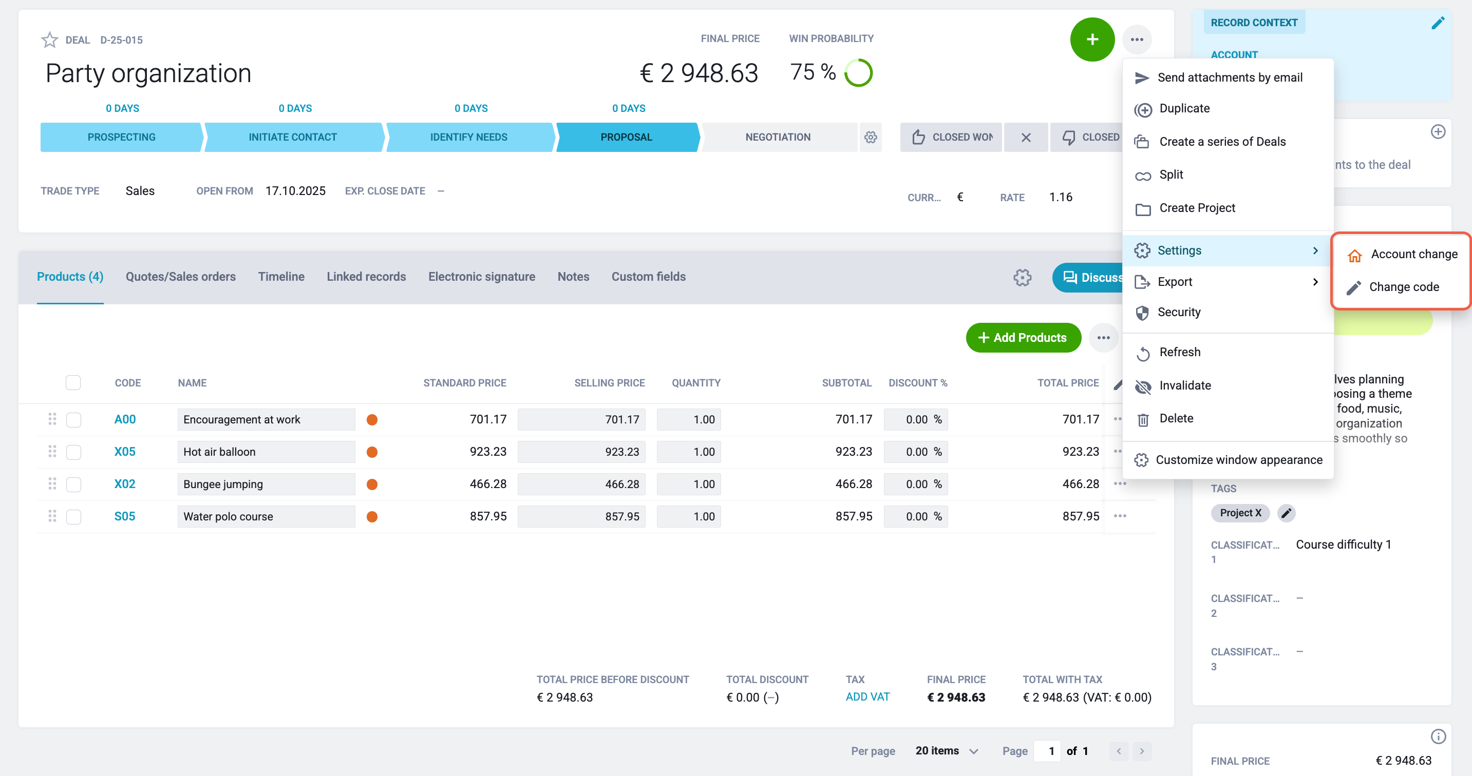 Deal Action Overview – Raynet CRM Basics and Tutorials