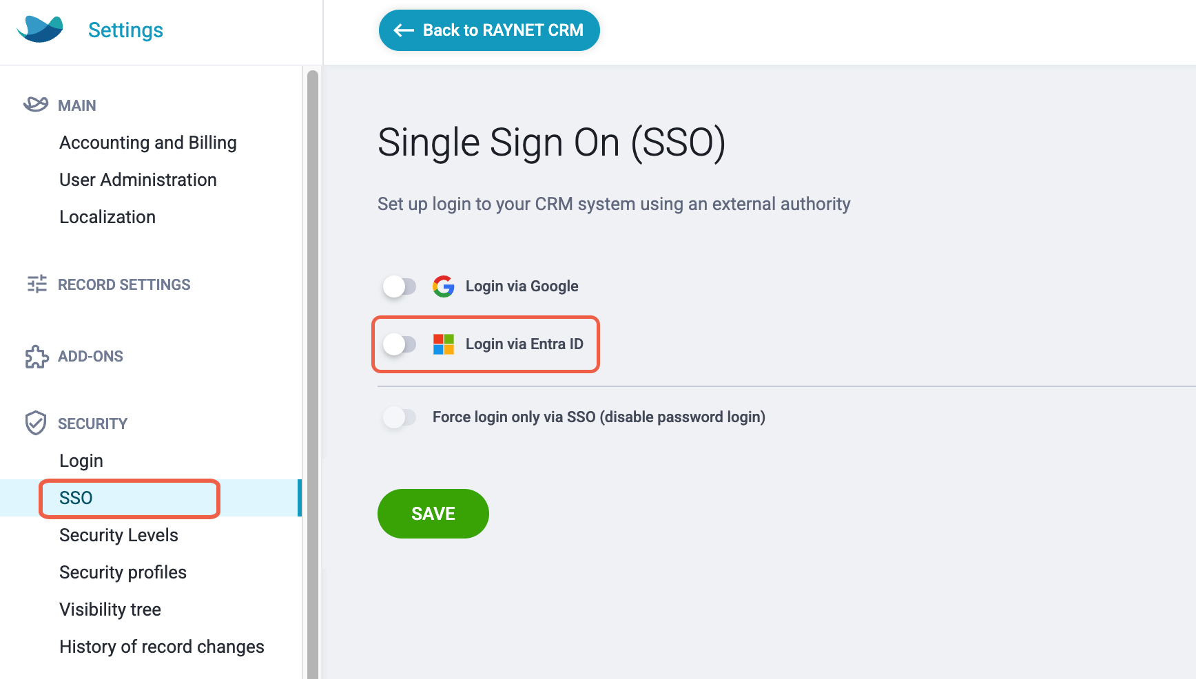 Active feature: SSO via Microsoft Entra ID – Raynet CRM Basics and ...