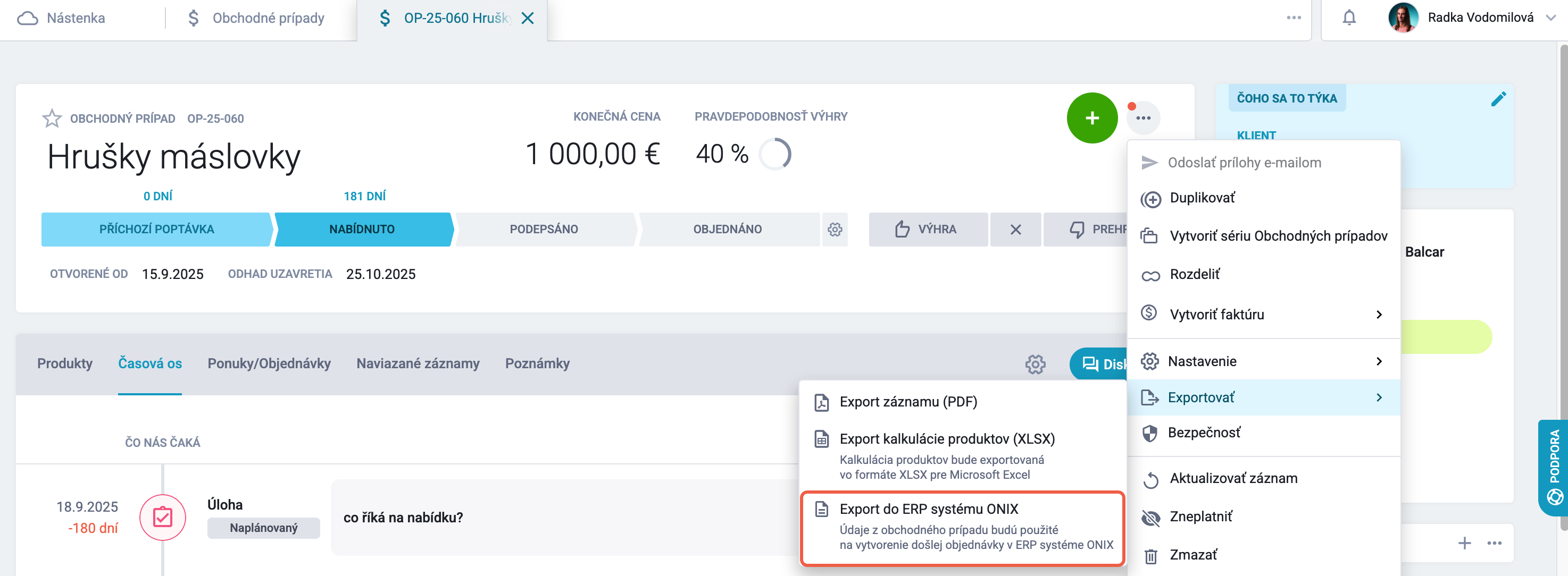 Integrace s ERP systémem ONIX od KROSu – Raynet CRM Nápověda